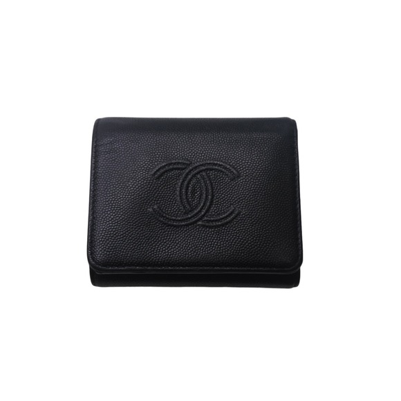 CHANEL | Bags | Chanel Trifold Wallet Coco Mark Caviar Skin Black ...